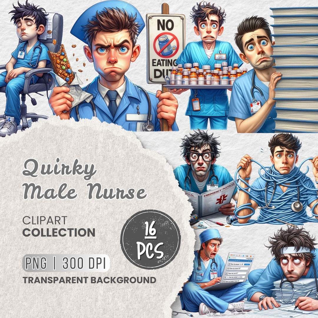 Funny Male Nurse Clipart, Quirky Medical Character, Nursing Student Art ...