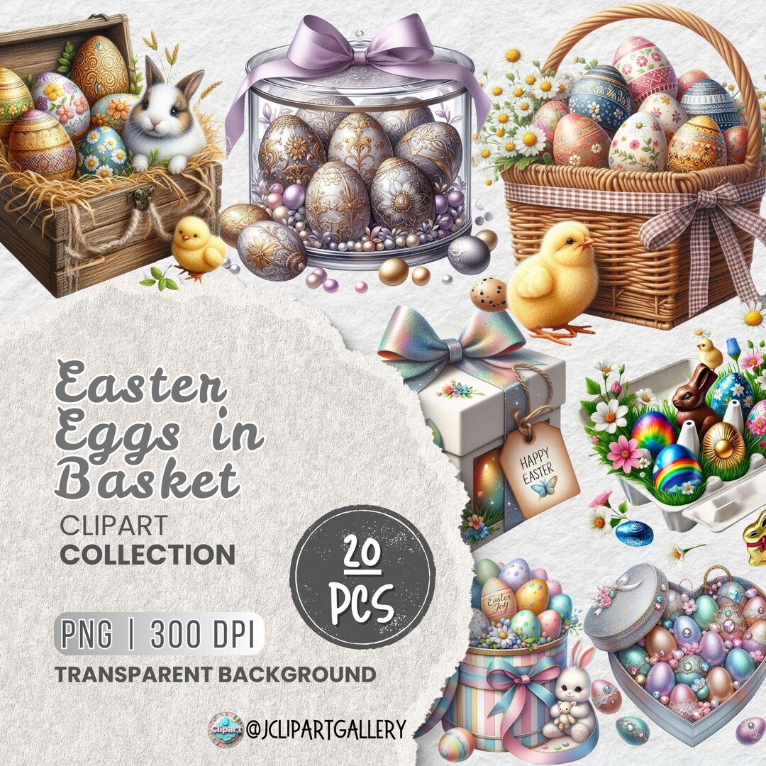 Easter Basket Eggs Clipart Bundle, Printable Easter Clipart, PNG Easter ...
