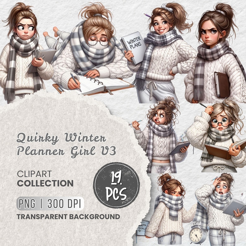Quirky Winter Planner Girl Clipart, Funny Journaling Girl, Quirky ...