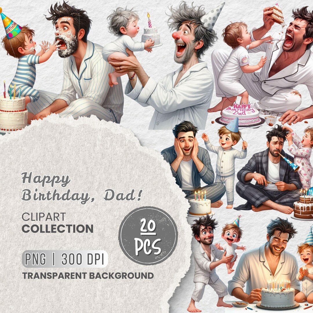 Funny Dad and Son Birthday Clipart Bundle, Daddy Birthday Gift, Father ...