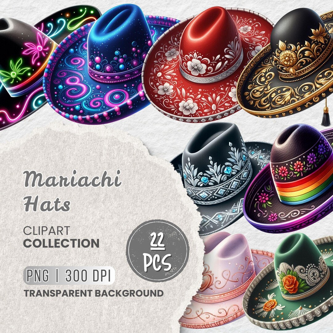 Mariachi Hat Clipart Png Bundle, Mexican Sombrero, Fiesta Crafts, Cinco ...