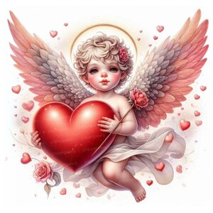 Valentines Day Cupid Angel Clipart Bundle JPG, Cute Cherub and Heart ...