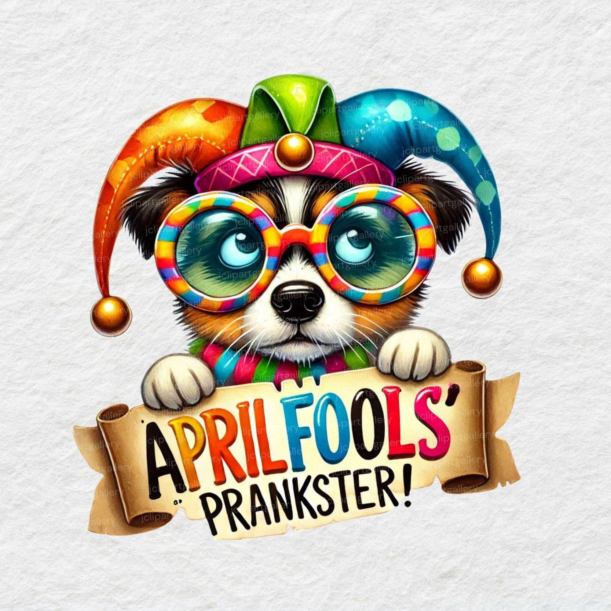 April Fools Dog Clipart Bundle, Funny Prankster Puppy PNG, Clown Dog ...