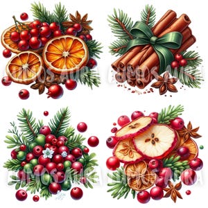 Christmas Potpourri Clipart PNG Bundle, Watercolor Clipart, Card Making ...