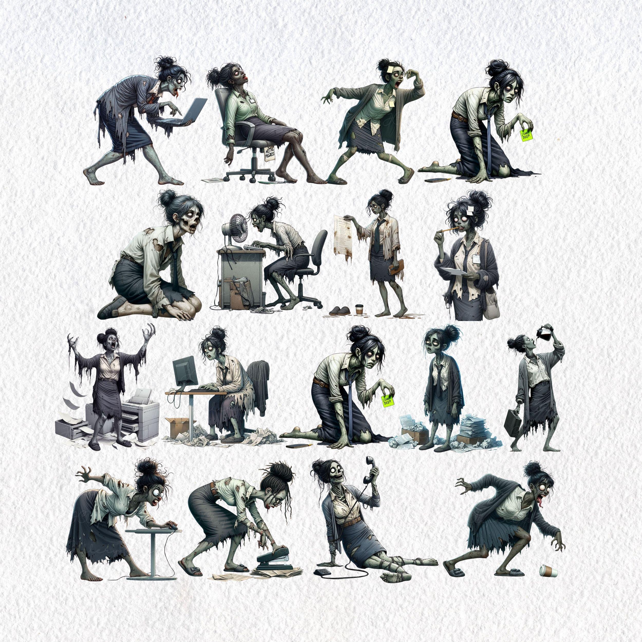Zombie Office Worker Clipart, Funny Burnout Employee PNG Bundle, Tired ...