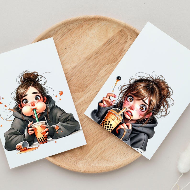 Cute Boba Lover Girl PNG Clipart Bundle, Cozy Girl, Cute Bubble Tea PNG ...
