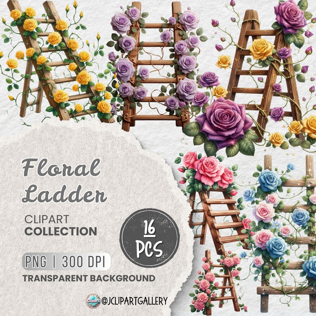 PNG Floral Garden Ladders, PNG Garden Clipart Bundle, Paper Crafts Junk ...