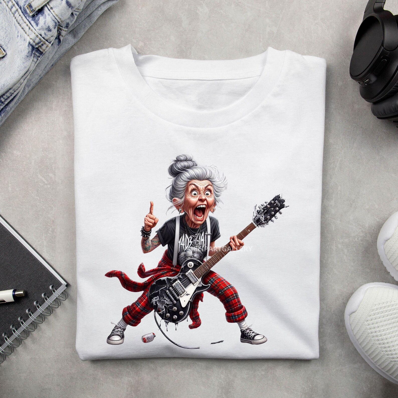 Quirky Rockstar Grandma Clipart, Funny Punk Granny, Musician Grandma ...