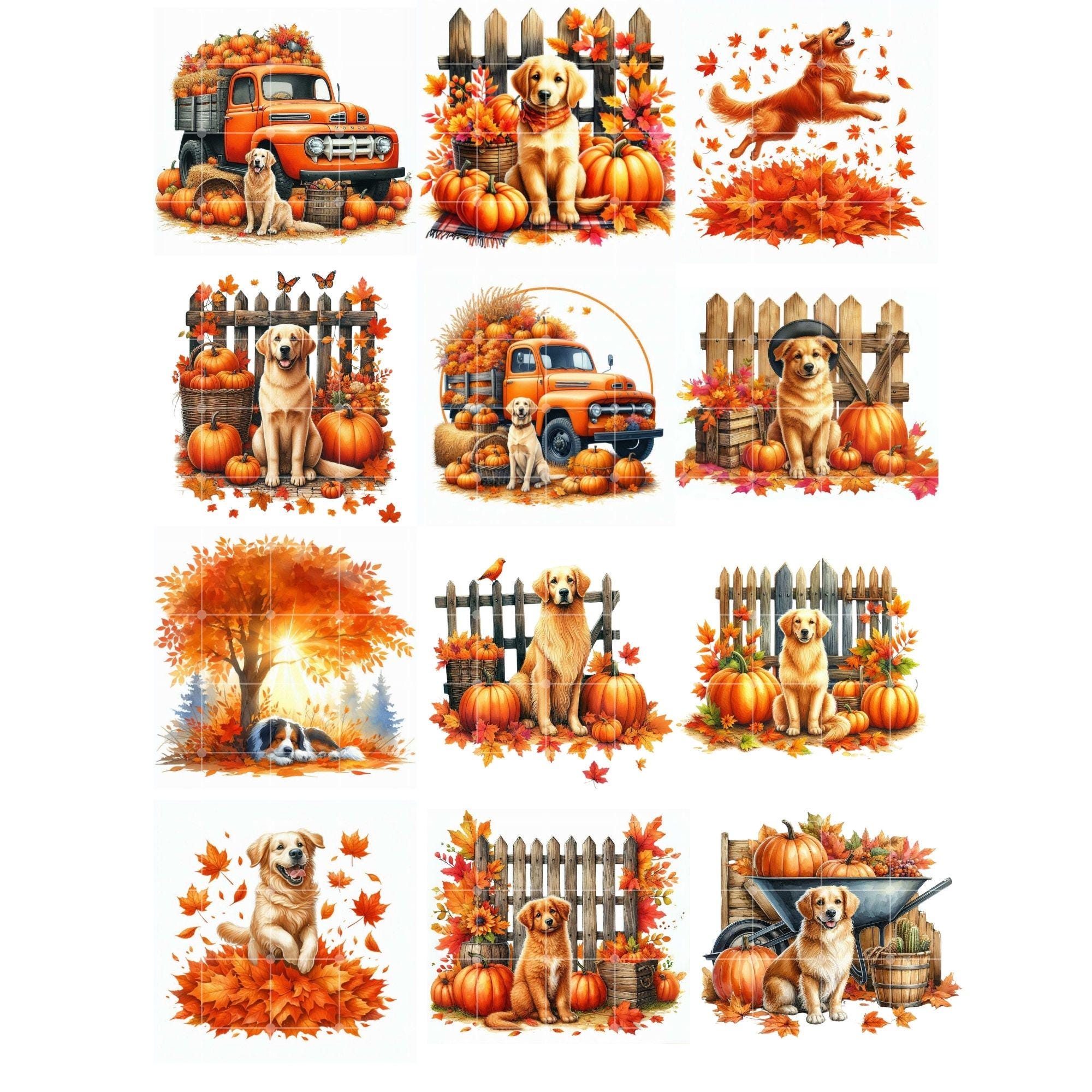 Fall Dog JPEG Clipart Bundle, Pumpkin Patch Dog Illustrations, Cute ...