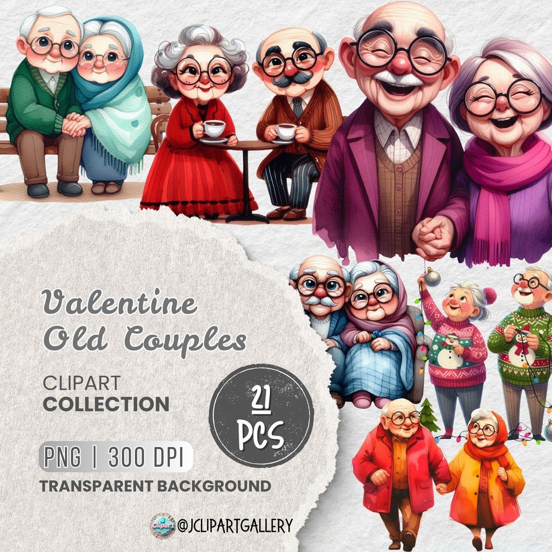 Cute Old Happy Couple PNG Bundle, Old Couple in Love, Romantic Grandpa ...