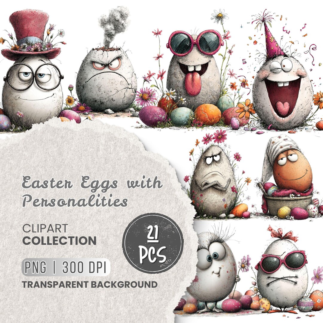 Easter Egg With Personalities Clipart, Whimsical Funny Egg, Silly ...