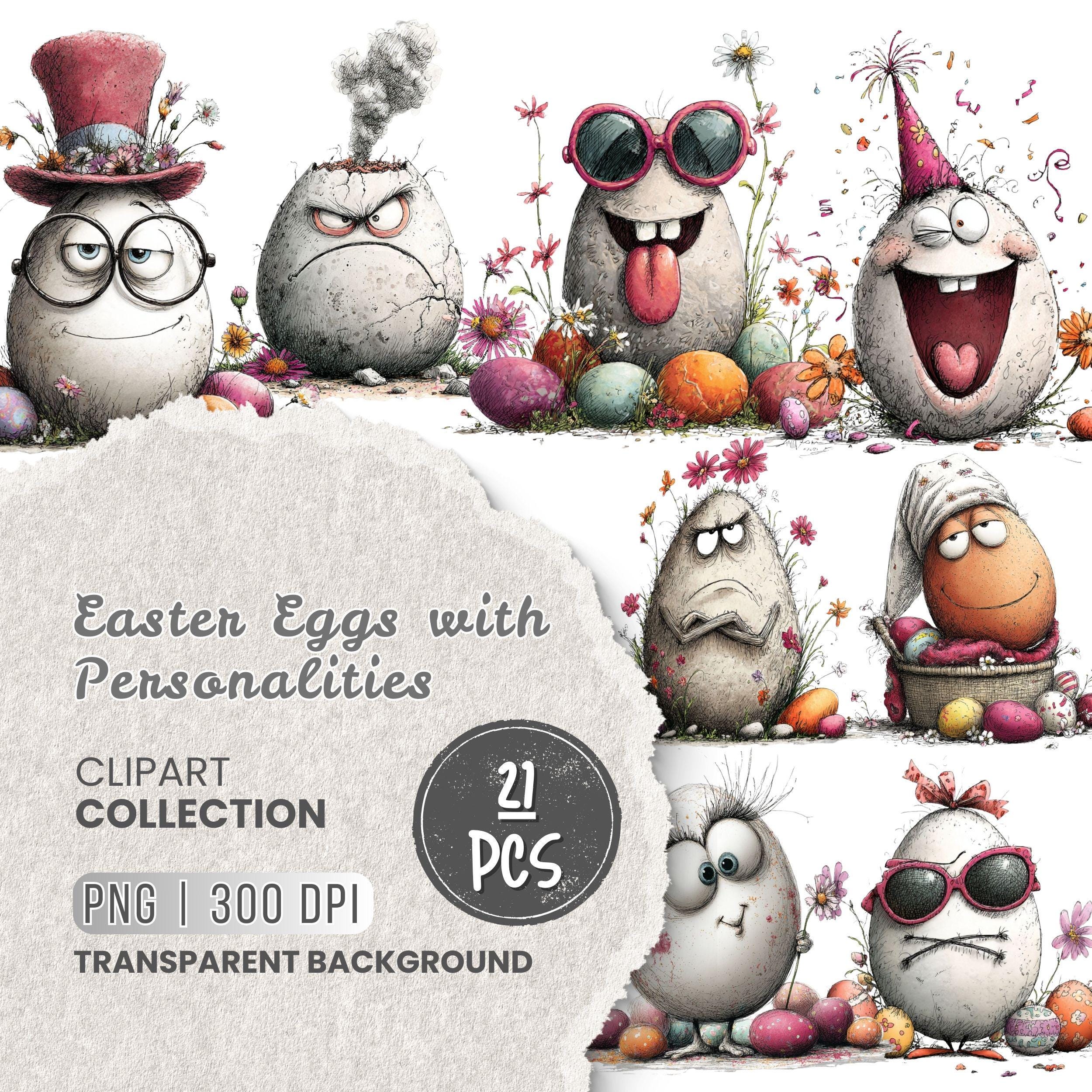 Easter Egg With Personalities Clipart, Whimsical Funny Egg, Silly ...