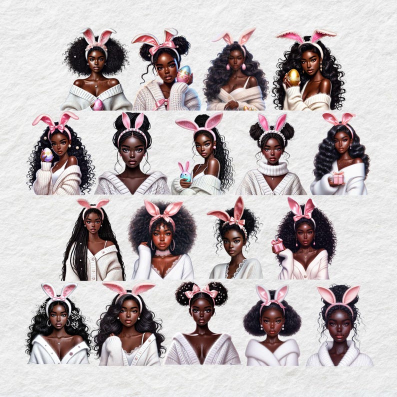 Easter Black Girl Clipart Bundle, Afro Bunny Ears PNG, Melanin Easter ...