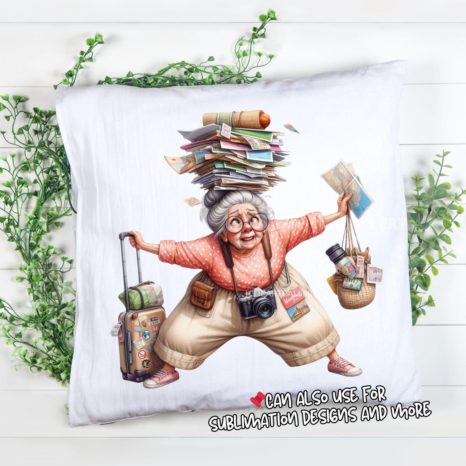 Quirky Grandma Travel Clipart, Funny Senior Tourist Illustrations, Old ...
