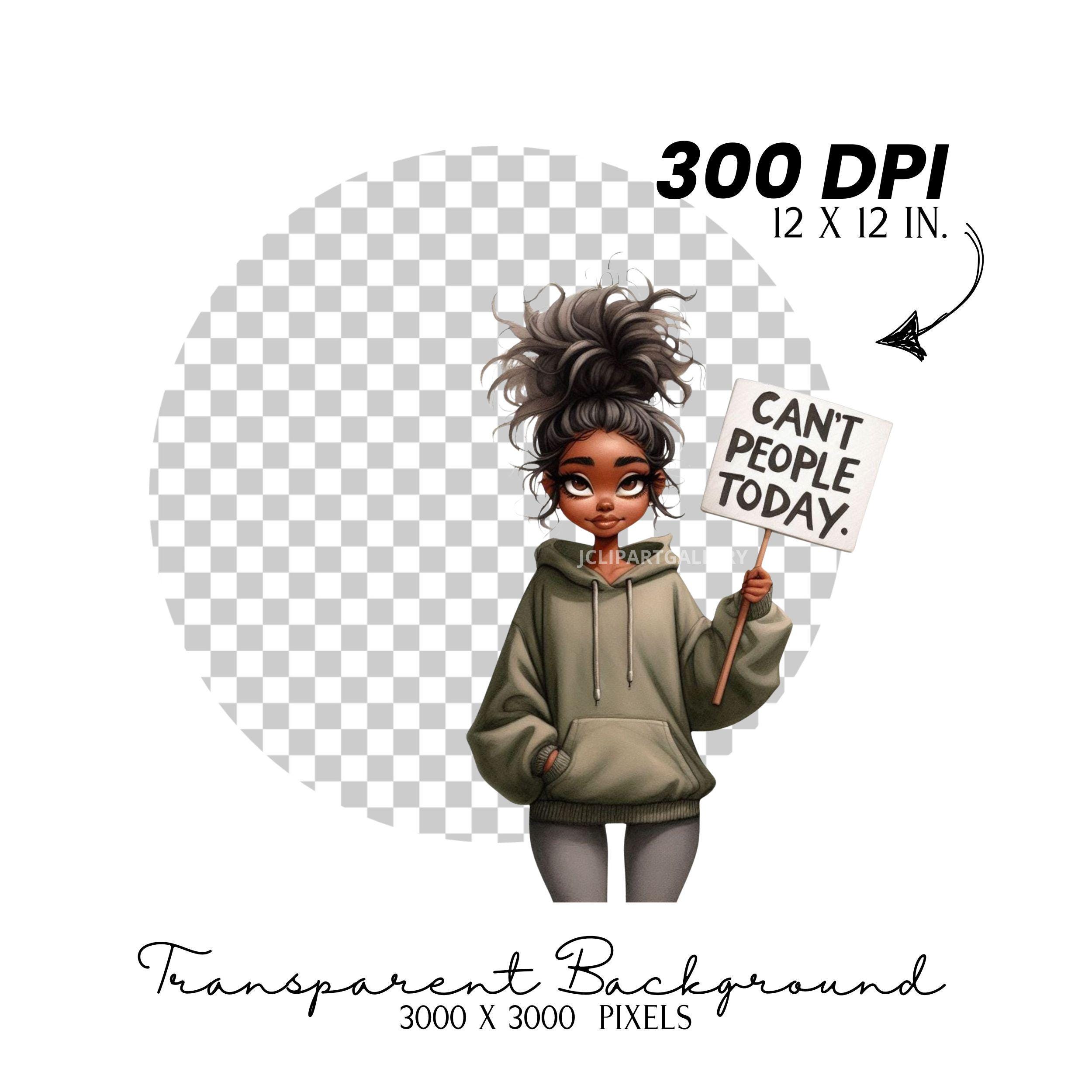 Quirky Introvert Black Girl Clipart, Social Battery Low Girl, Funny ...