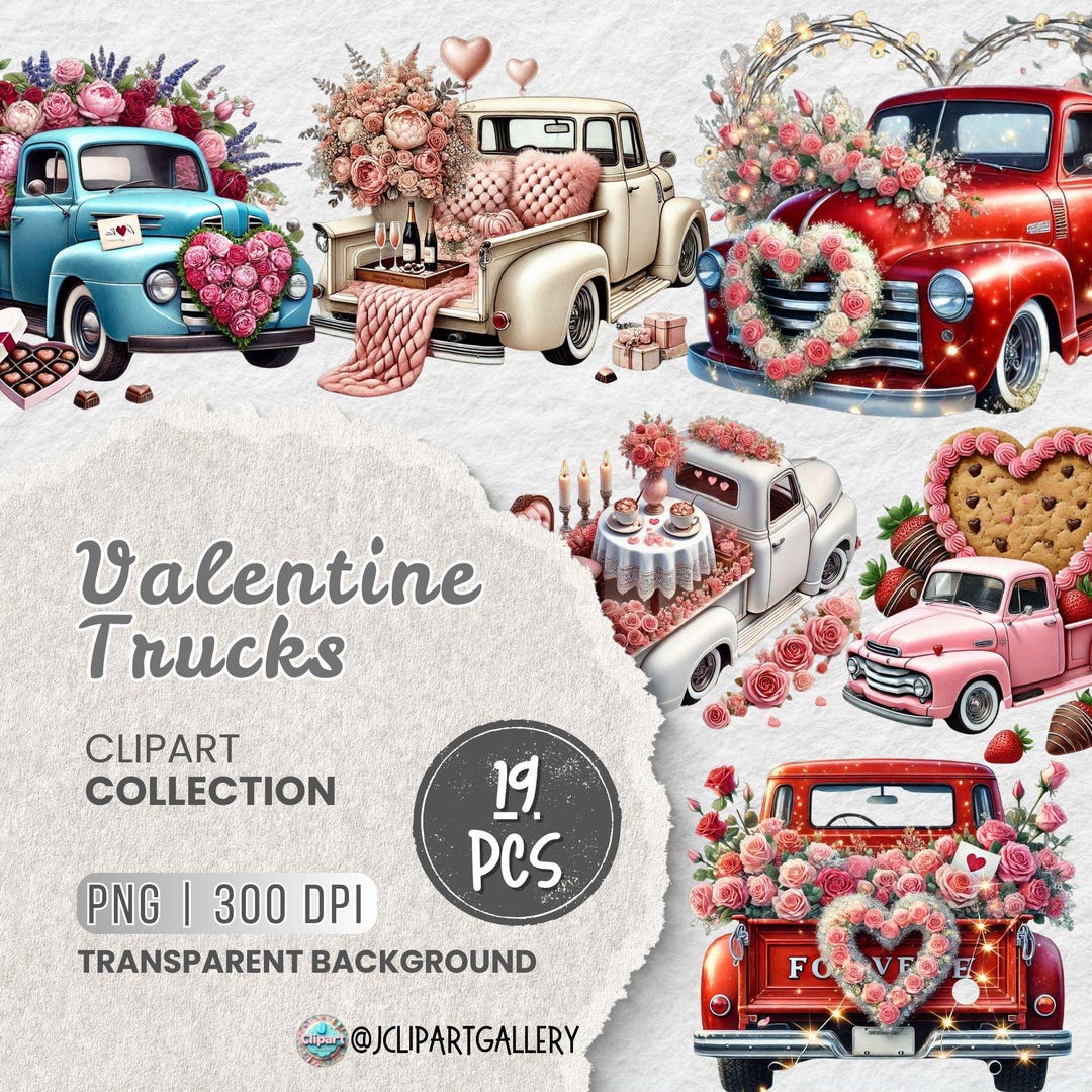 Truck Png Bundle, Valentine's Day Cute Pink Trucks Png Clipart Bundle ...