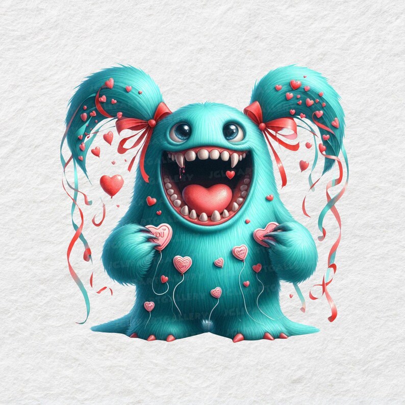 Watercolor Monsters in Love Clipart, Cute Valentine's Day Monsters ...