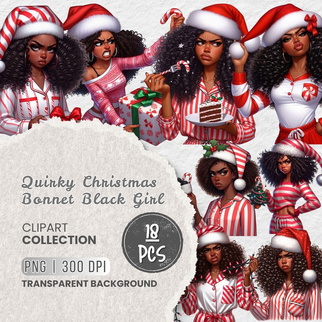 Black Woman Christmas Clipart, Black Girl Bonnet PNG Bundle, Sassy ...