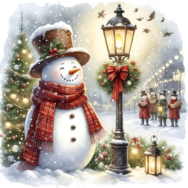 Christmas Snowman in Winter Scenery Clipart, Cute Snowman, High Quality ...