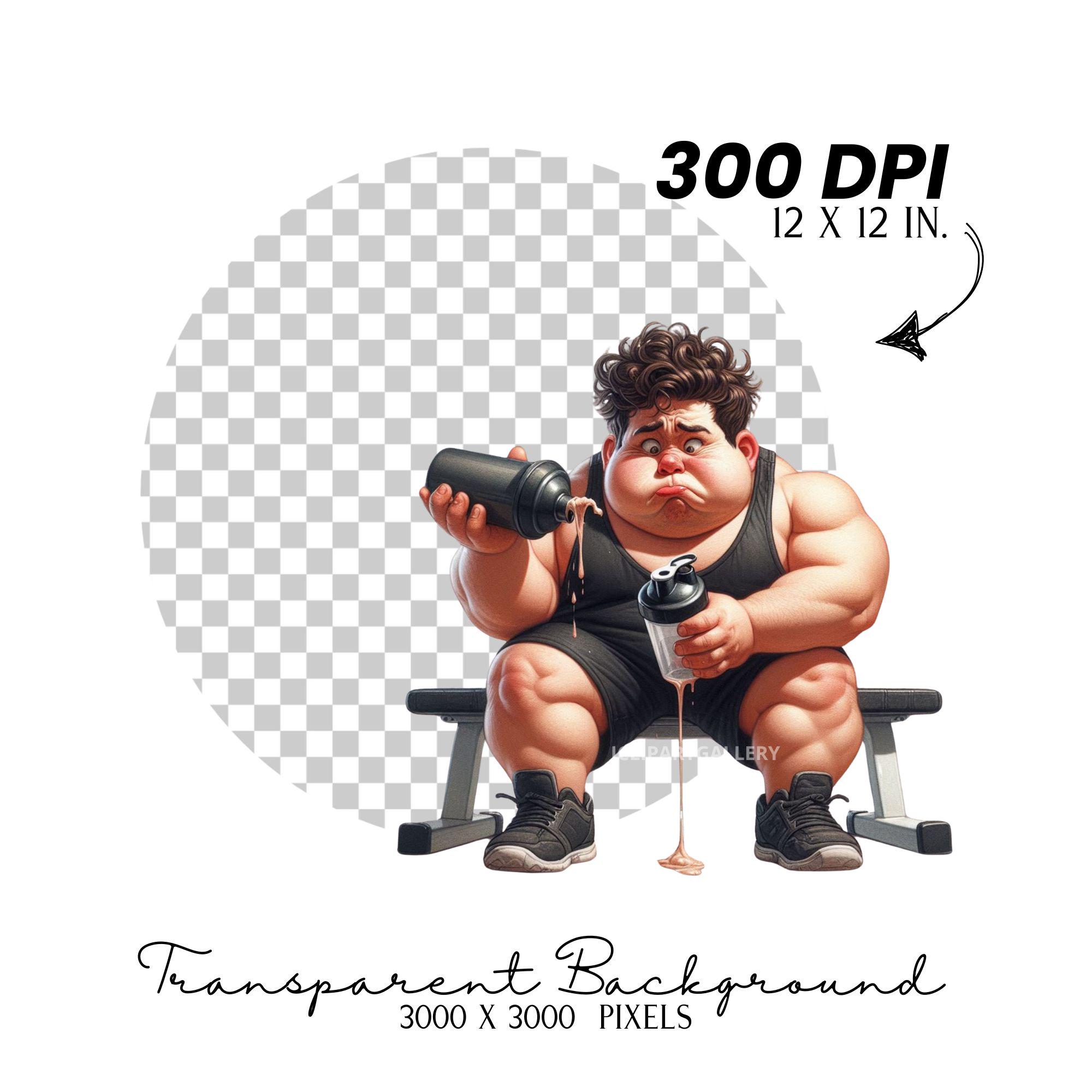 Funny Fat Guy Workout Clipart Bundle, Gym Humor PNG, Cute Chubby Guy ...