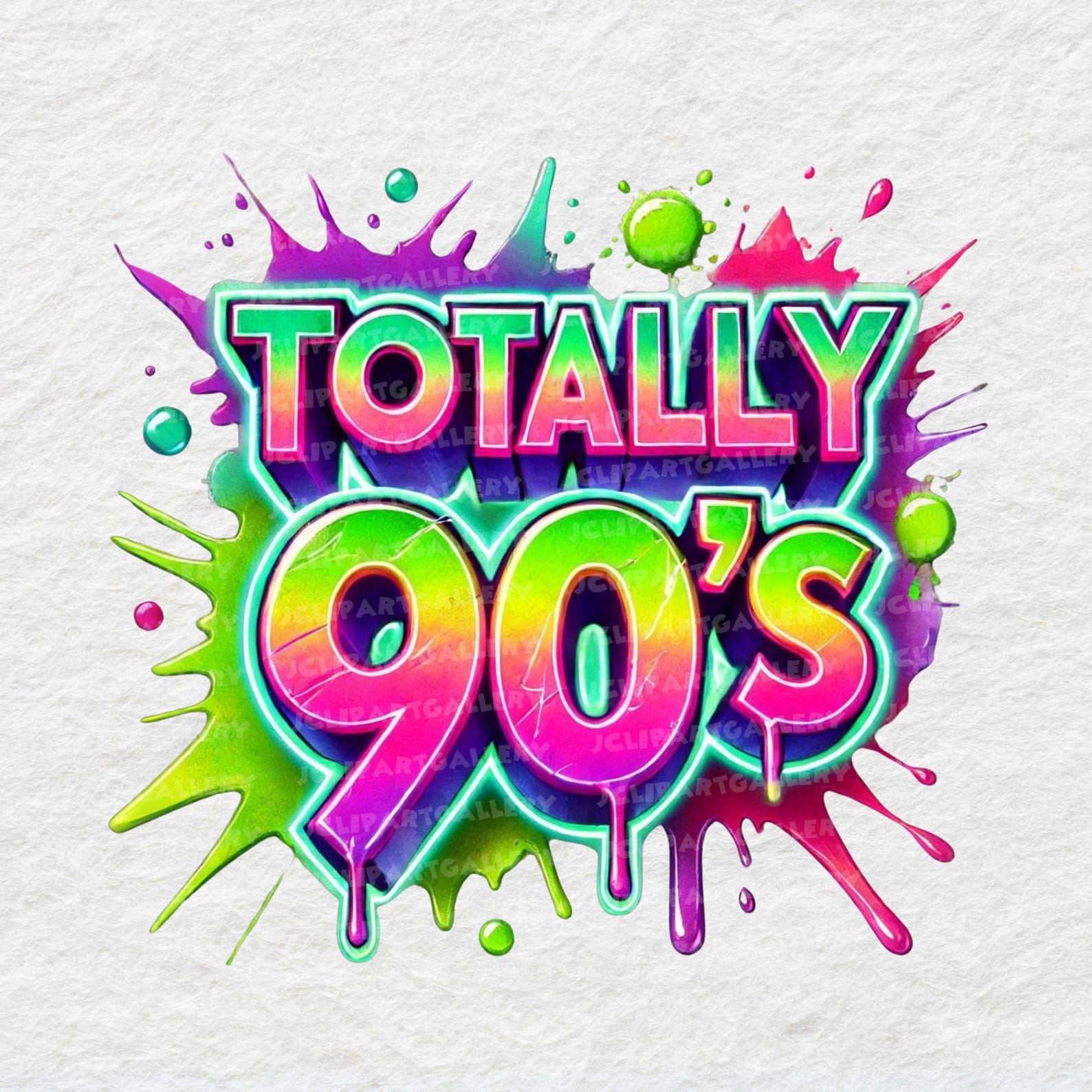 Totally 90s Clipart Bundle PNG, Vibrant Neon Retro Designs for ...