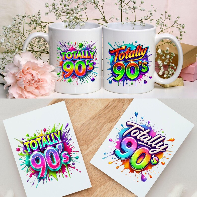 Totally 90s Clipart Bundle PNG, Vibrant Neon Retro Designs for ...