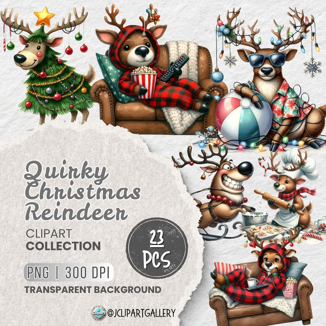 Funny Christmas Reindeer Clipart PNG, Whimsical Holiday Graphics ...