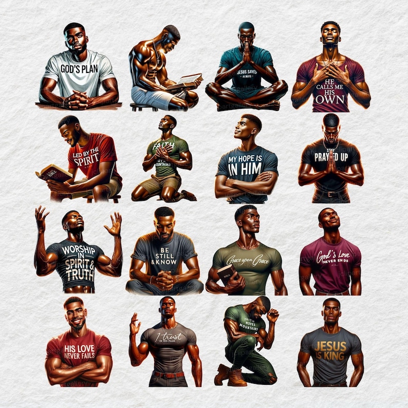 34 Black Praying Men Clipart Bundle, Black Men of Faith Png Christ ...