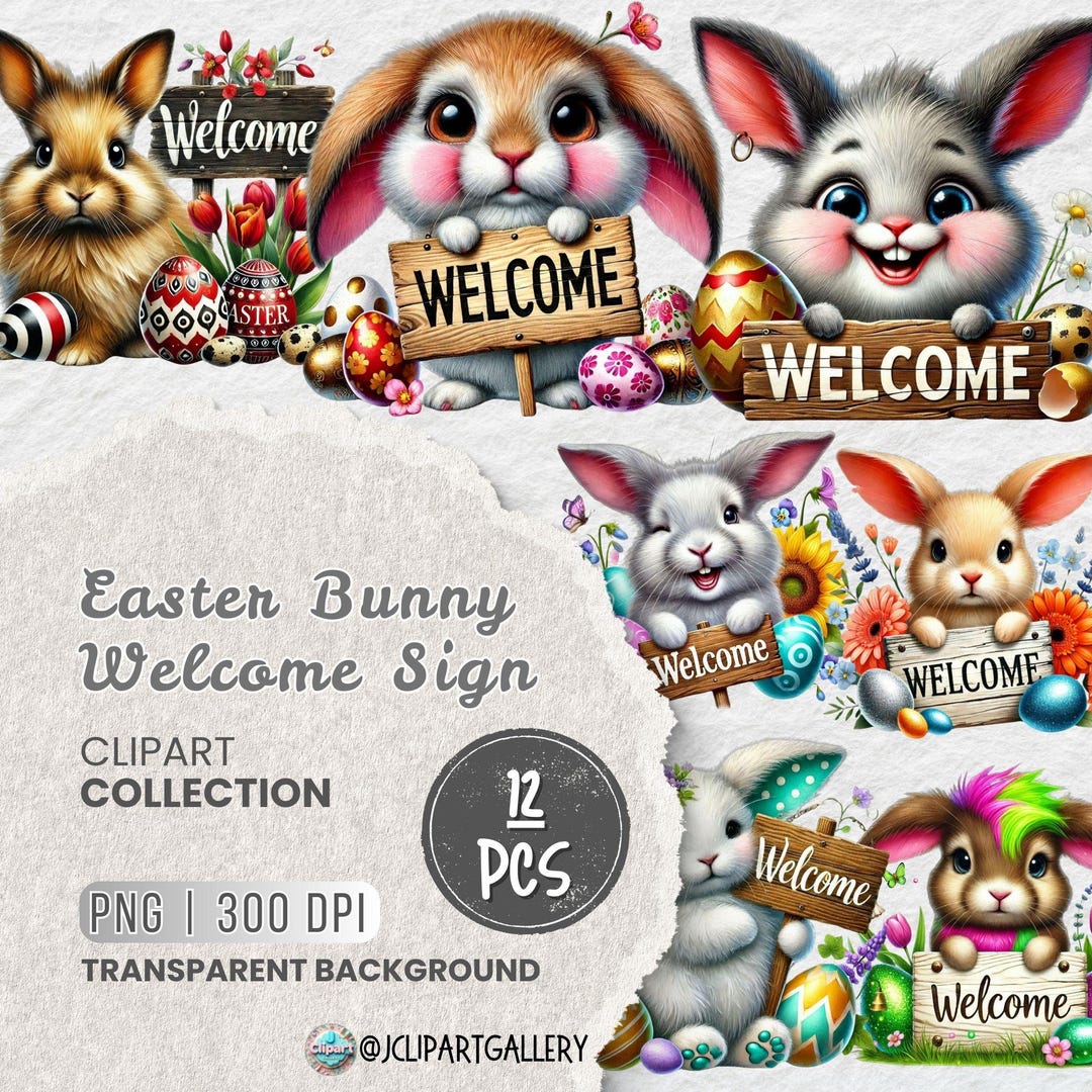 Easter Bunny Welcome Sign PNG Clipart, Easter Door Hanger, Easter Bunny ...