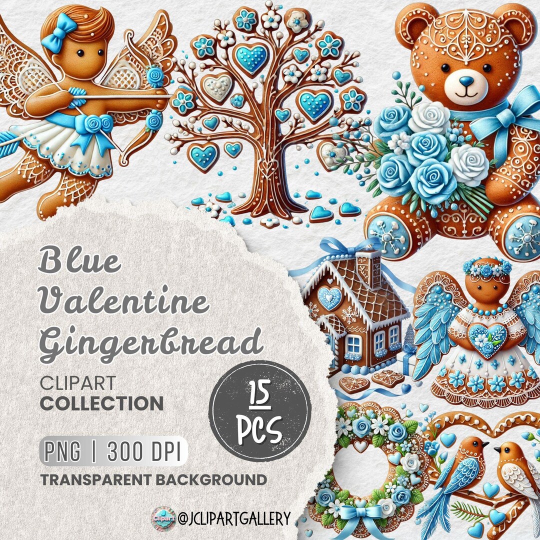 Blue Gingerbread Clipart Valentine Collection Clipart, 25 Valentines ...