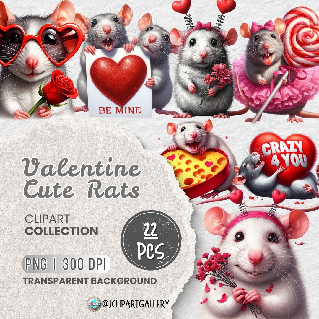 Valentine's Day Rat Clipart Bundle, Funny Love Rats (PNG) - Etsy