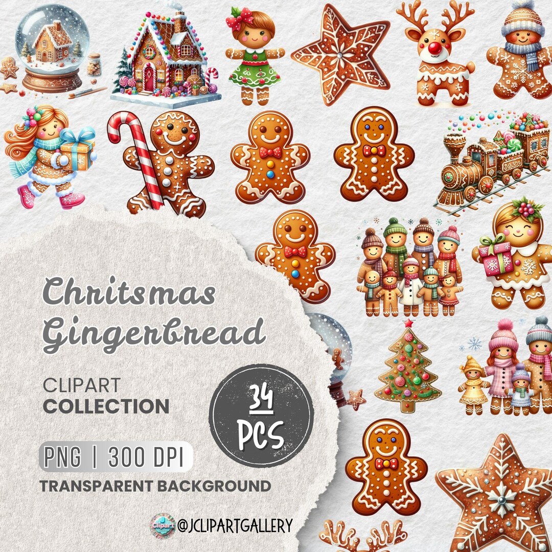 Gingerbread Man Clipart PNG Collections, 34 PNG Festive Cookie Graphics ...