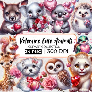 Valentine Animals Clipart Bundle, Cute Love Animals Png for Sublimation ...