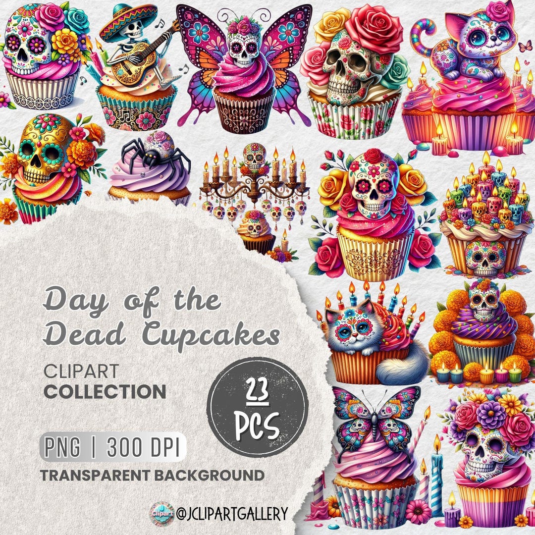 Day of the Dead Cupcake Clipart Set, Sugar Skull Clipart, Día De Los ...