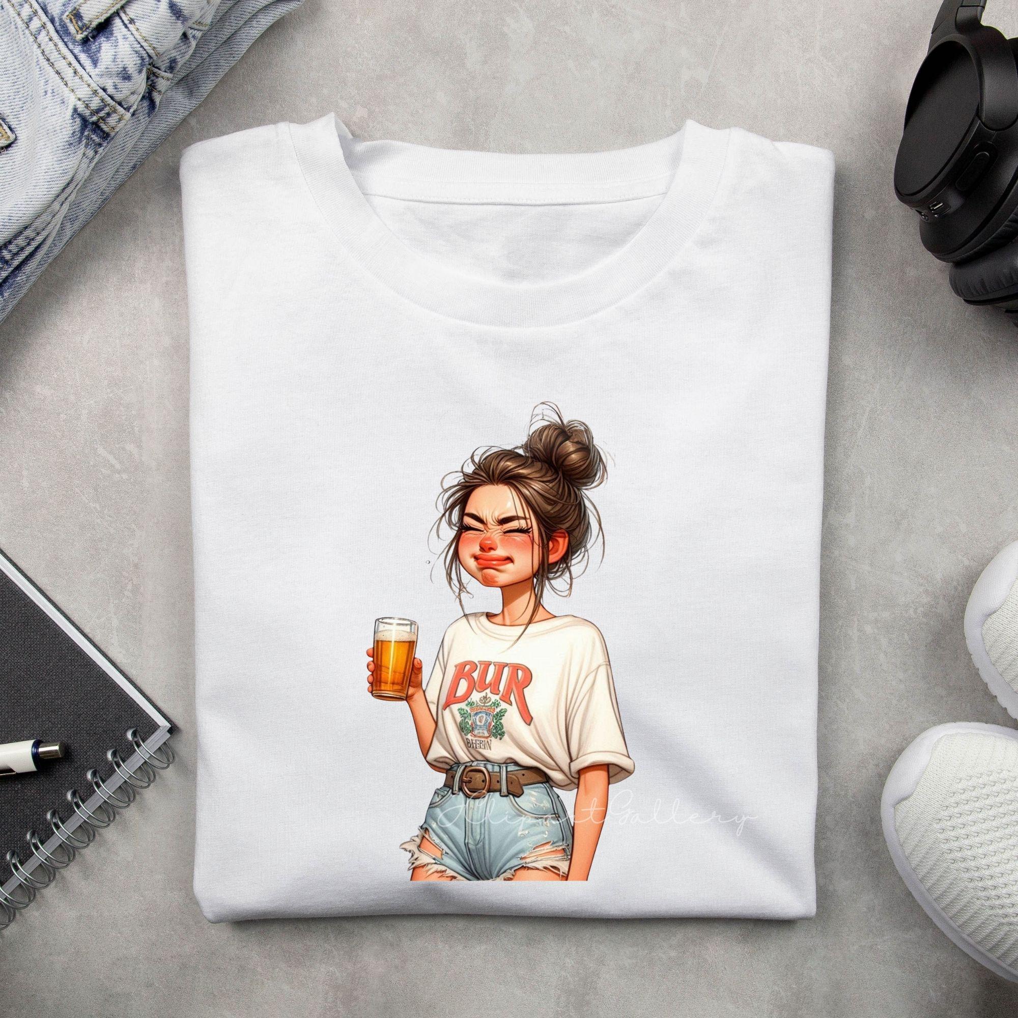 Quirky Drunk Girl Clipart Bundle, Funny Party Drinking PNG ...
