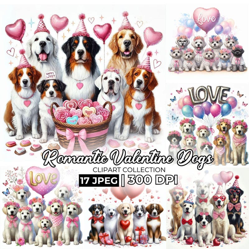 Valentine Dog Clipart - Etsy