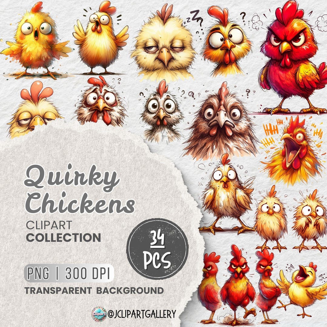 Quirky Chicken Cute Adorable Sassy Clipart PNG Bundle, High-quality PNG ...