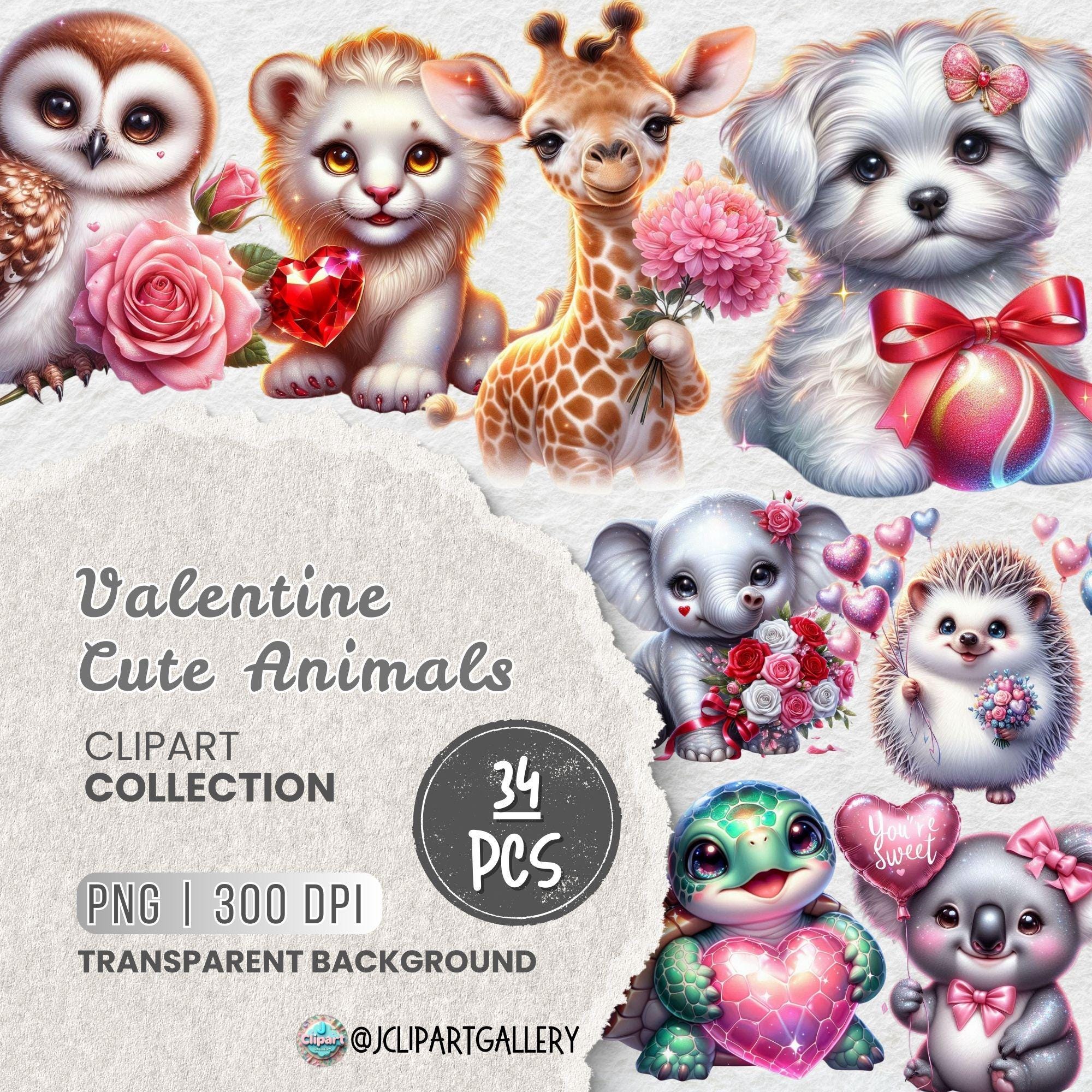 Valentine Animals Clipart Bundle, Cute PNG Graphics (digital Download ...