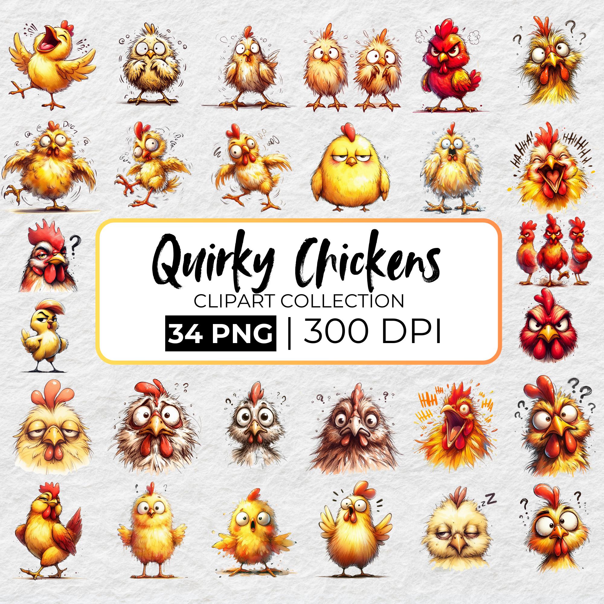 Quirky Chicken Cute Adorable Sassy Clipart PNG Bundle, High-quality PNG ...