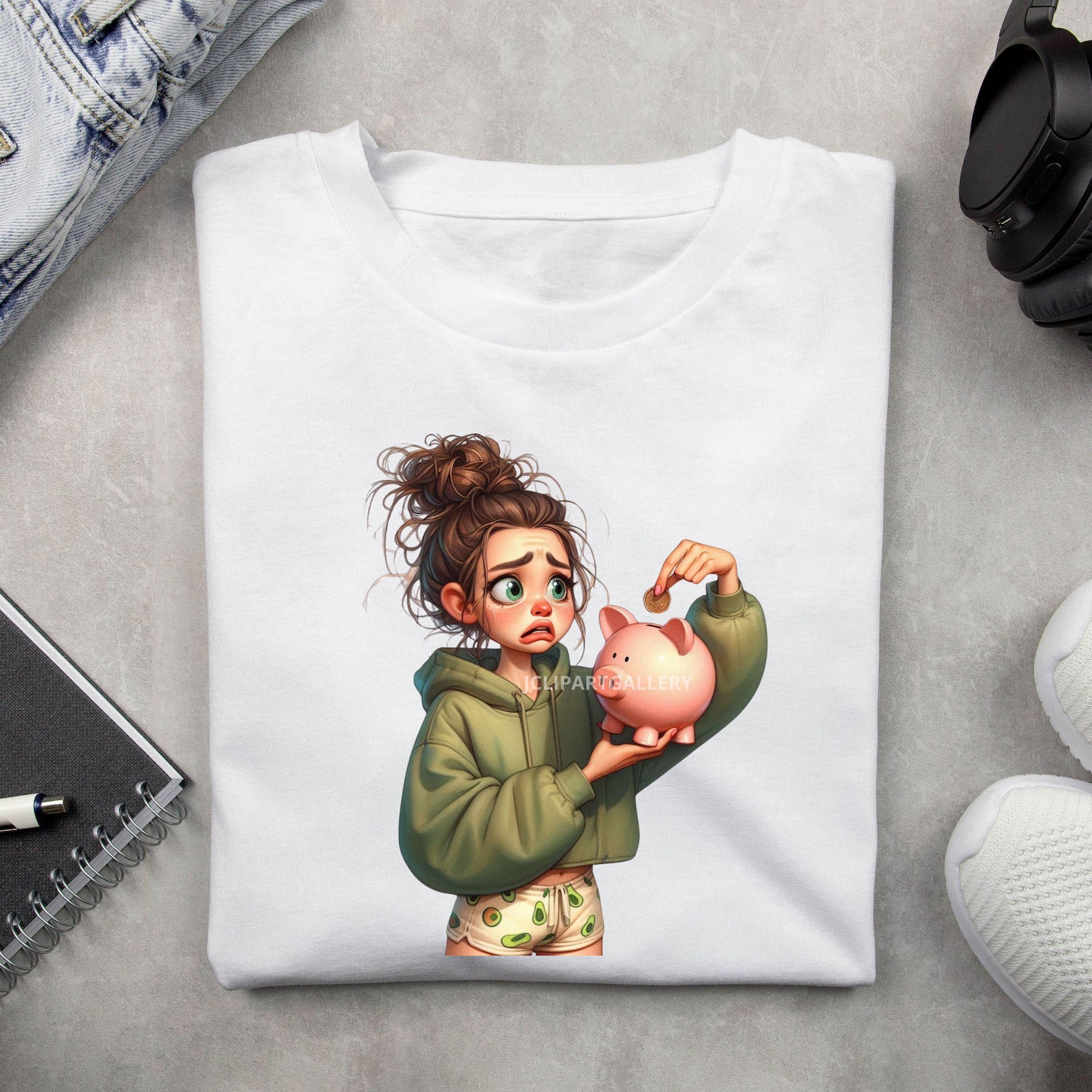 Quirky Budgeting Girls Clipart, Relatable Financial Chaos, Money Stress ...