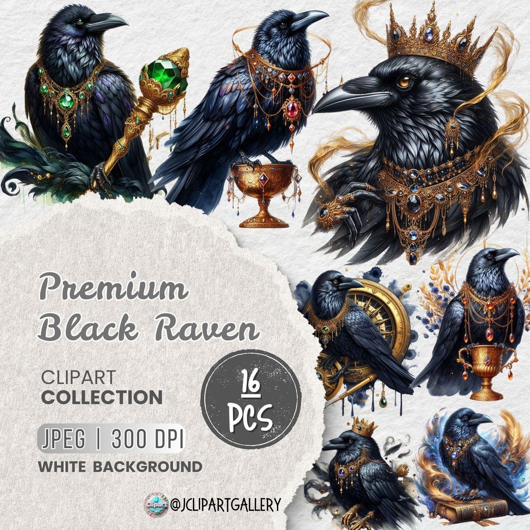 Royal Raven JPEG Clipart Bundle, Majestic Crow, Gothic Raven Digital ...