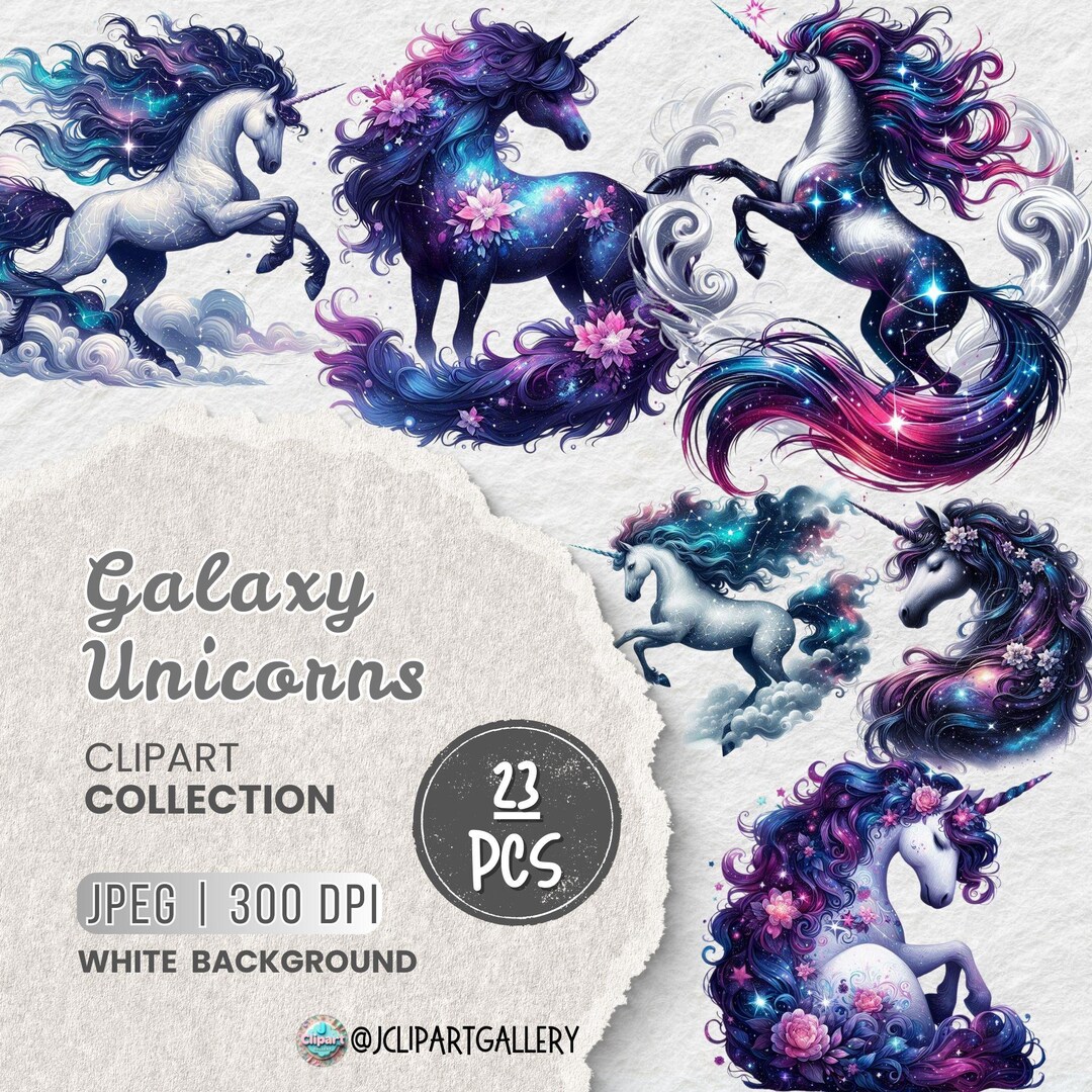Galaxy Unicorn Clipart, Cosmic Floral Illustrations (JPG Digital ...