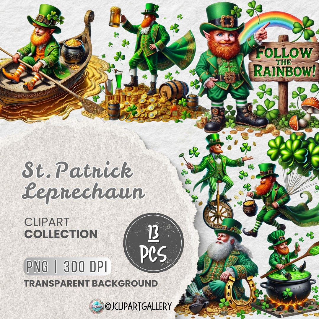 St Patrick's Day Leprechaun Watercolor Clipart Set, Leprechaun Clipart ...