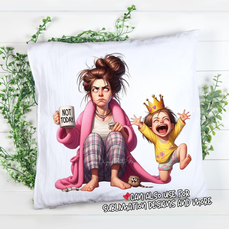 Quirky Mom Clipart Bundle, Funny Grumpy Mom & Kids, Cartoon Family PNG ...