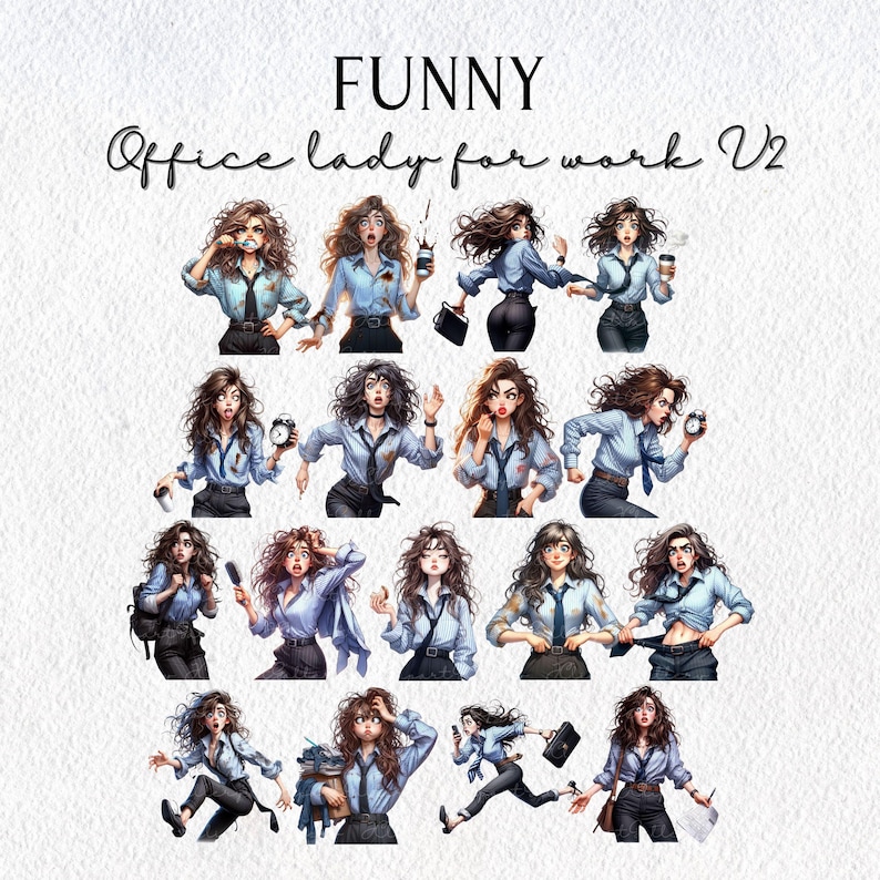 Office Lady Clipart, Late for Work Morning Rush PNG Bundle, Quirky ...