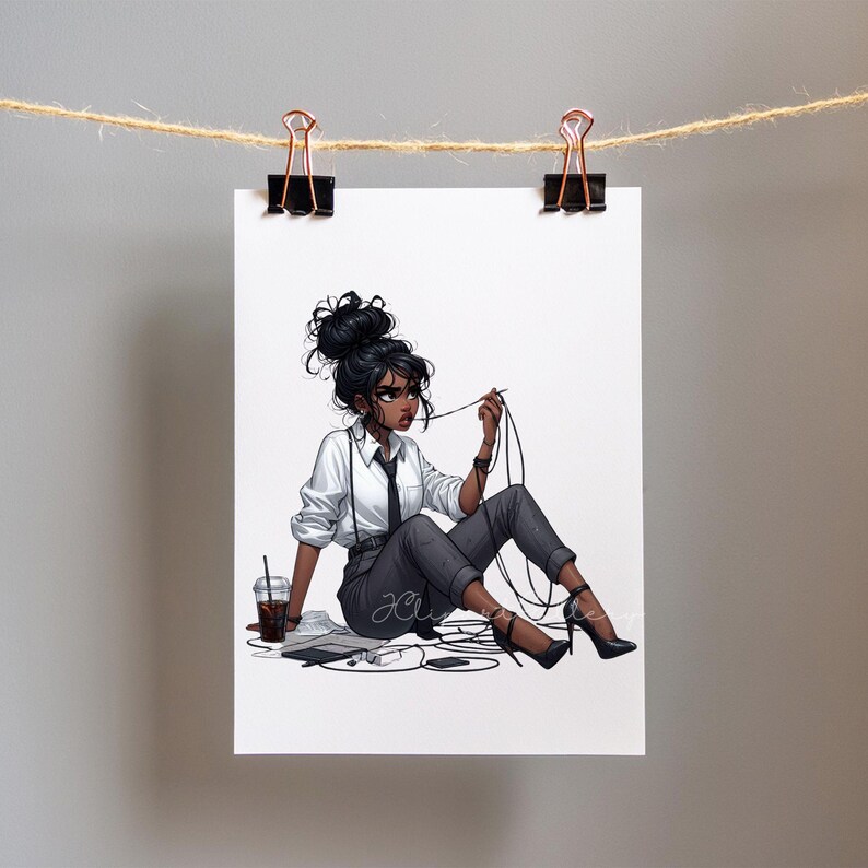 Overtime Queen Black Woman Clipart, Busy Office Lady, Working Hard Girl ...
