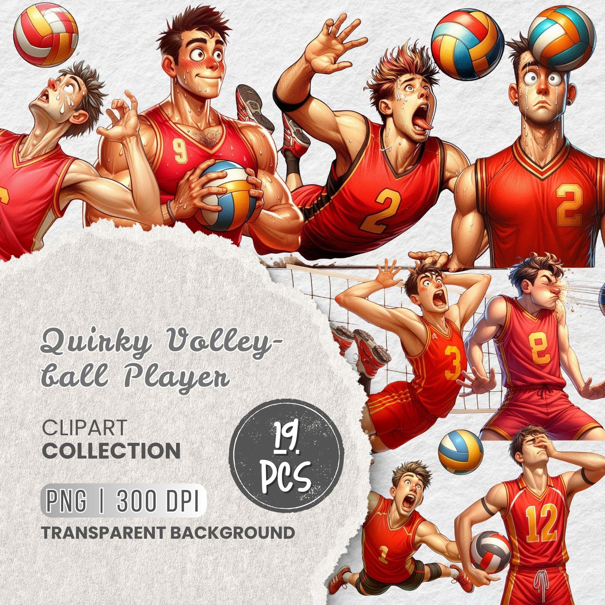 Quirky Volleyball Player Clipart Bundle, Funny Male Athlete Sports PNG ...