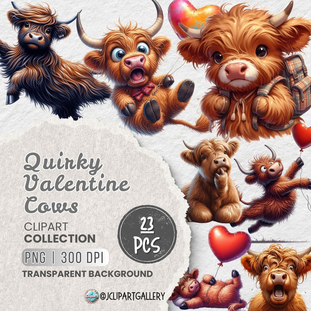 23 Funny Highland Cow PNG Clipart Bundle, Quirky Highland Cows, Funny ...