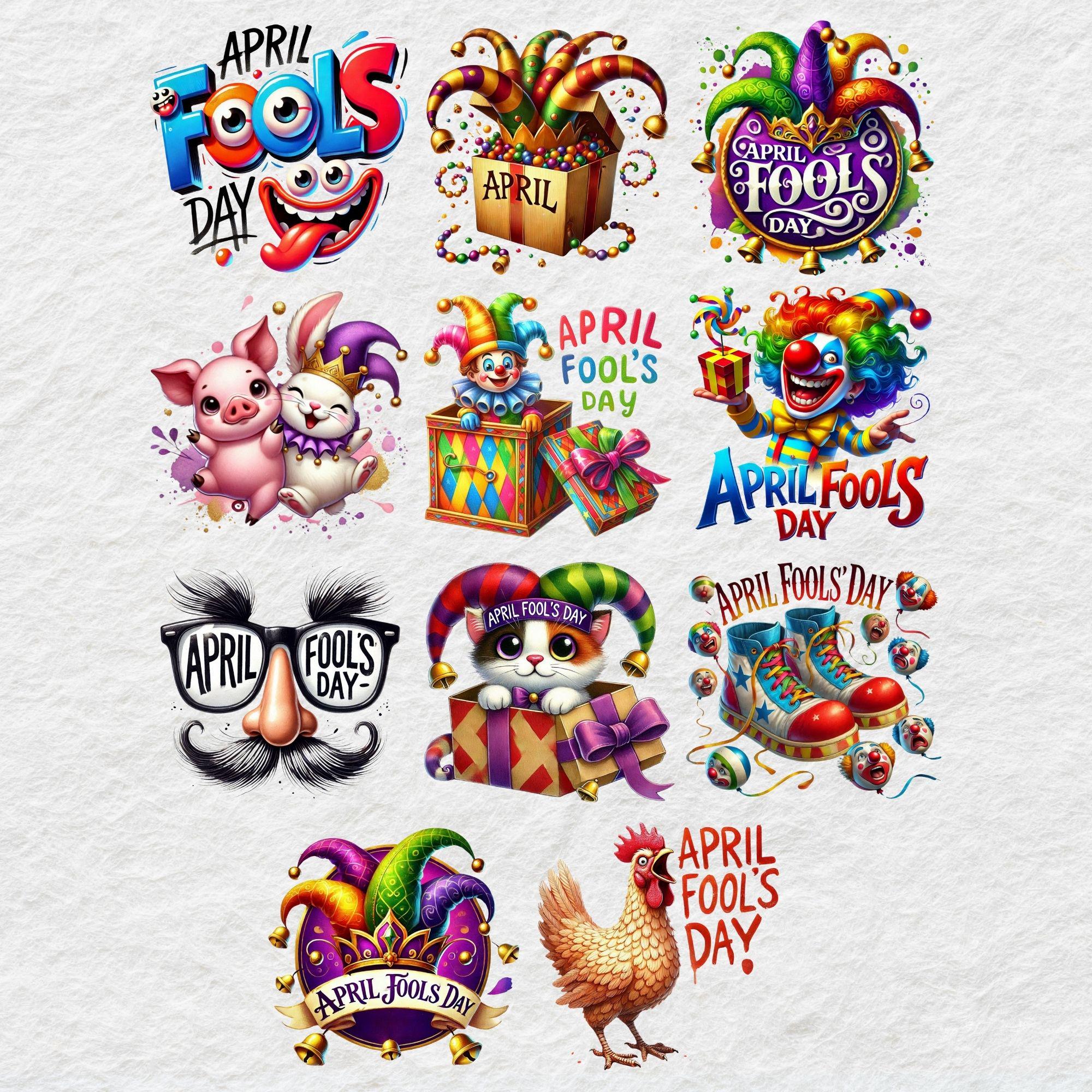 April Fools Day Clipart Bundle, Funny Pranks PNG Files, Jester, Clown ...