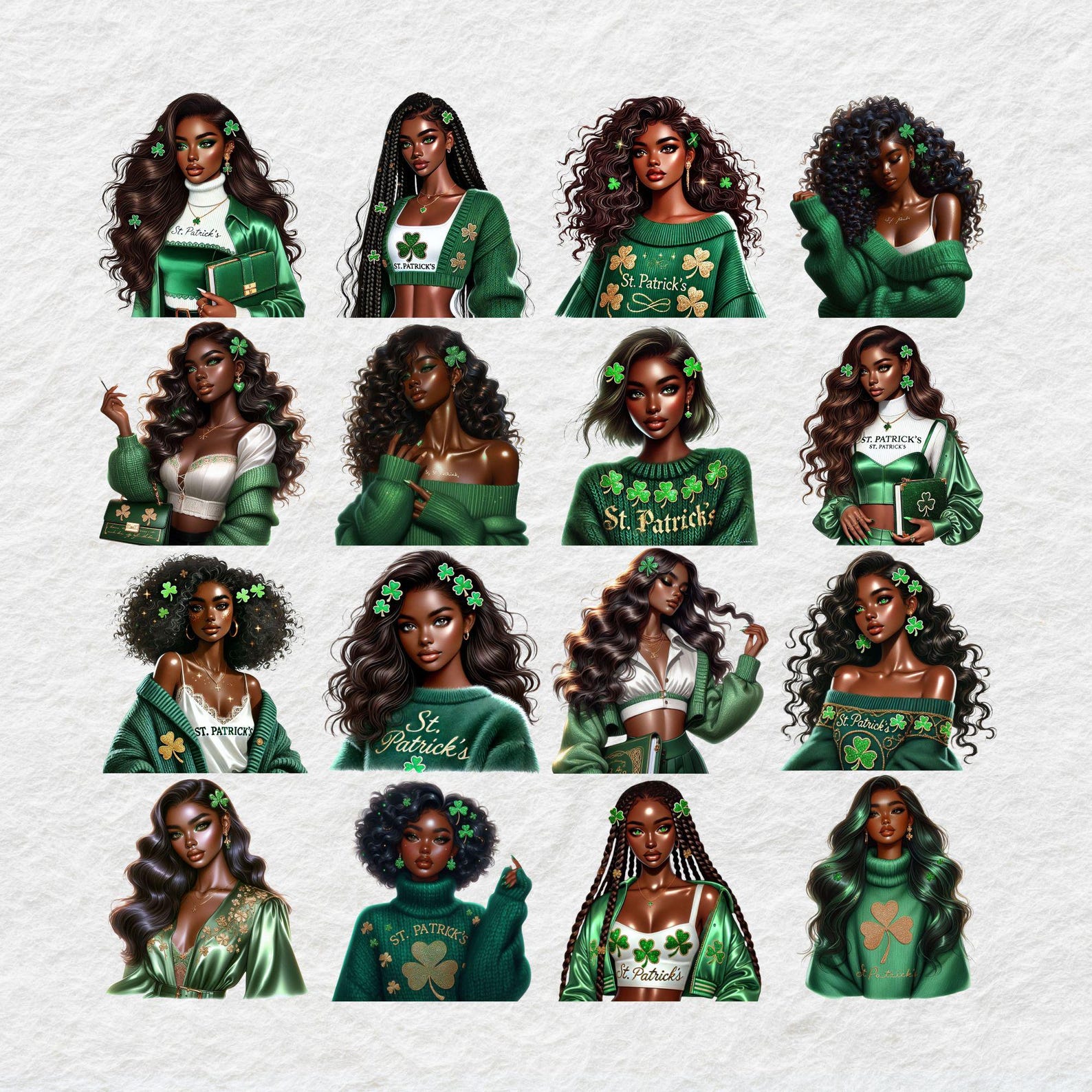 St Patrick's Day Black Girl Clipart, Cute Watercolor African American ...